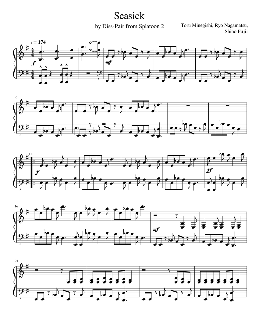 Seasick - Splatoon 2 (Piano Arrangement) Sheet music for Piano (Solo ...
