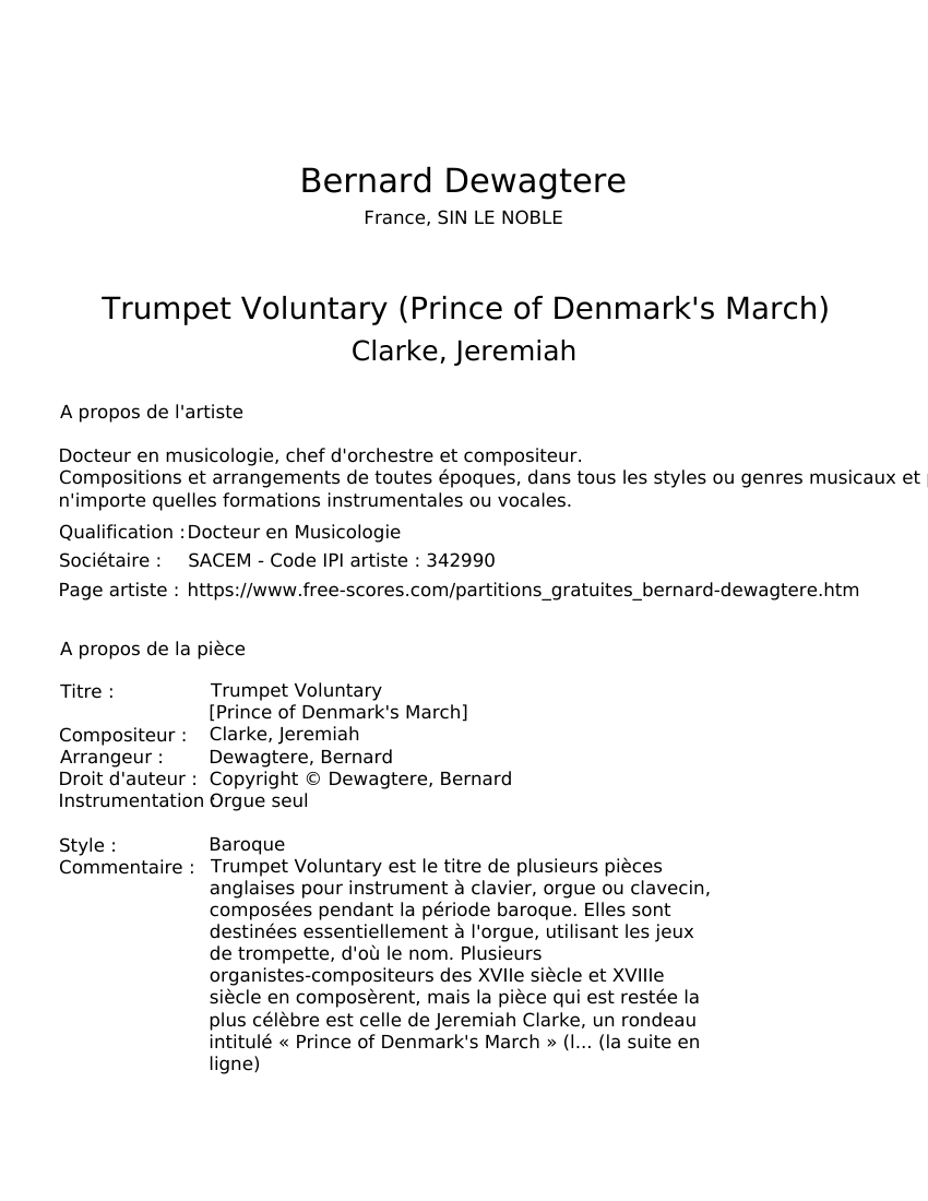 Trumpet voluntary - Jeremiah Clarke Sheet Music for Piano, Organ (Mixed ...