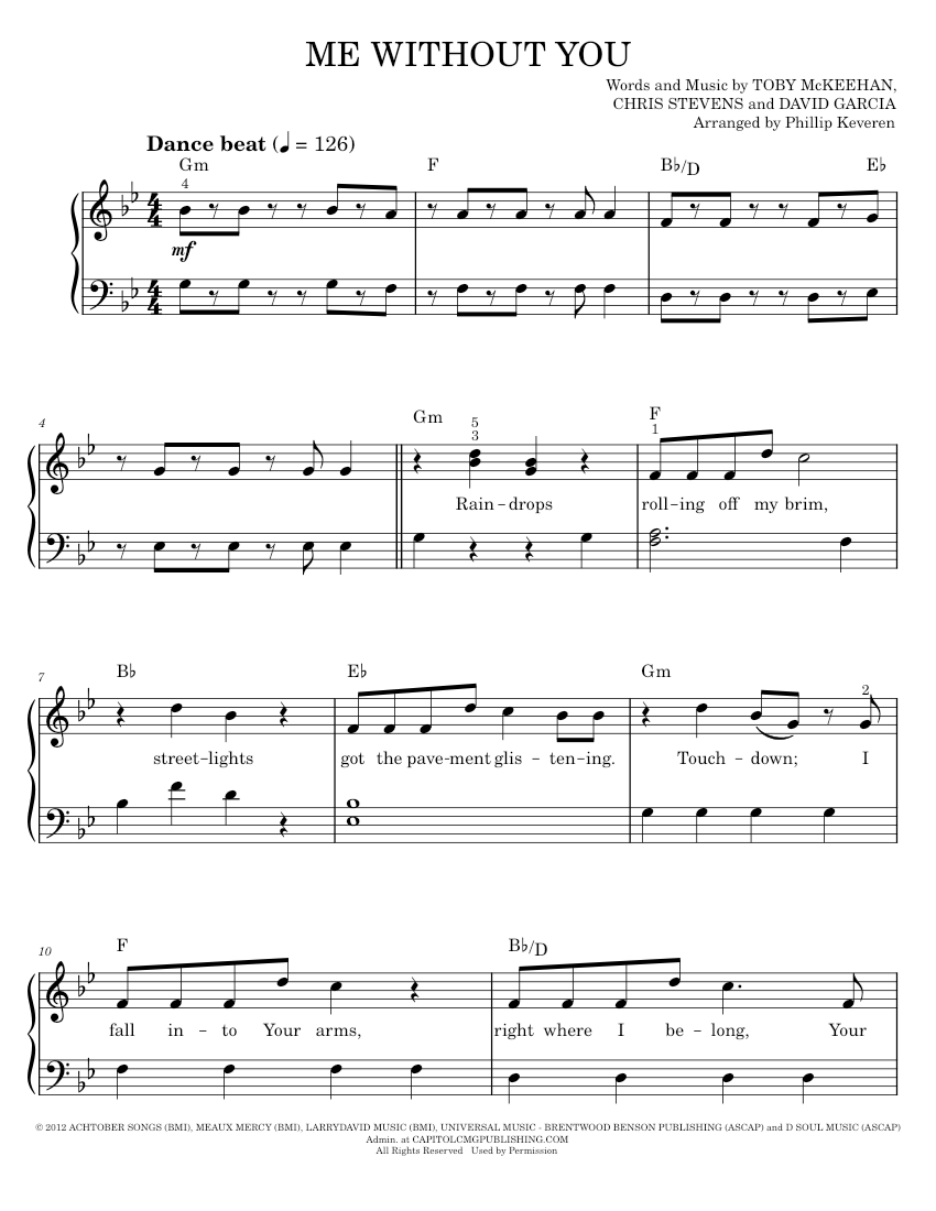 Play Official version of Me without you Sheet Music by TobyMac for ...