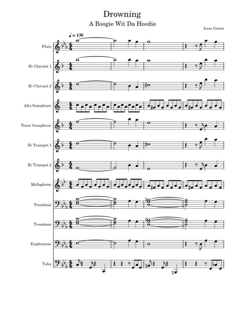 Drowning Sheet music for Trombone, Euphonium, Tuba, Mellophone & more instruments (Marching Band ...