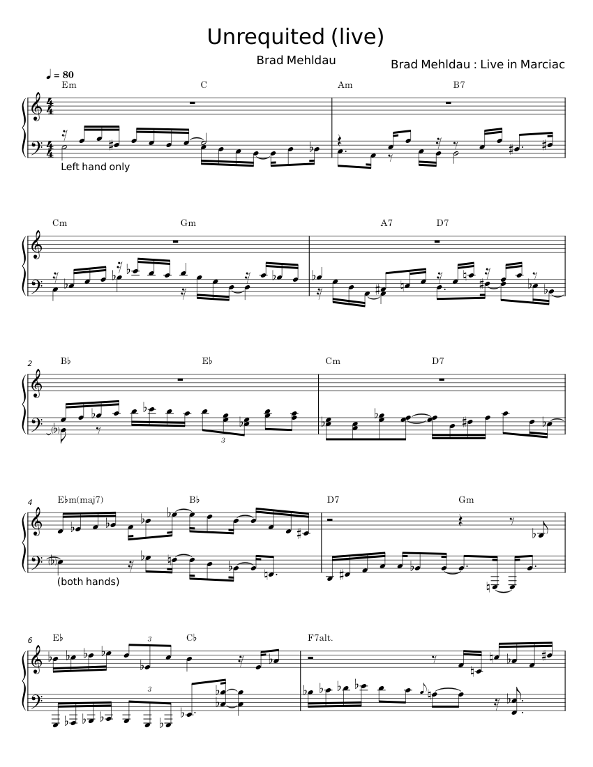 Unrequited - Brad Mehldau Sheet music for Piano (Solo) | Musescore.com