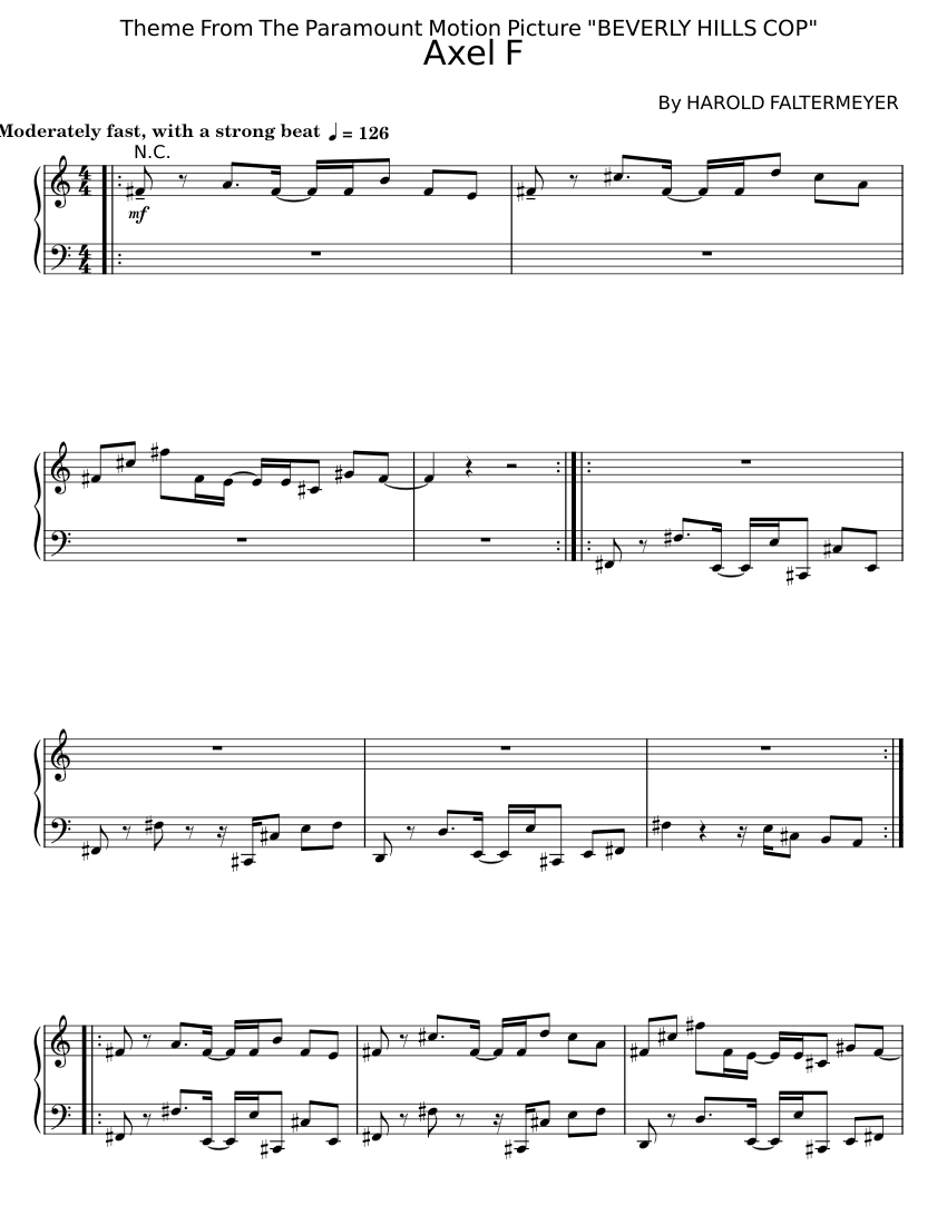 Axel F (Beverly Hills Cop Theme) - Harold Faltermeyer Sheet music for ...