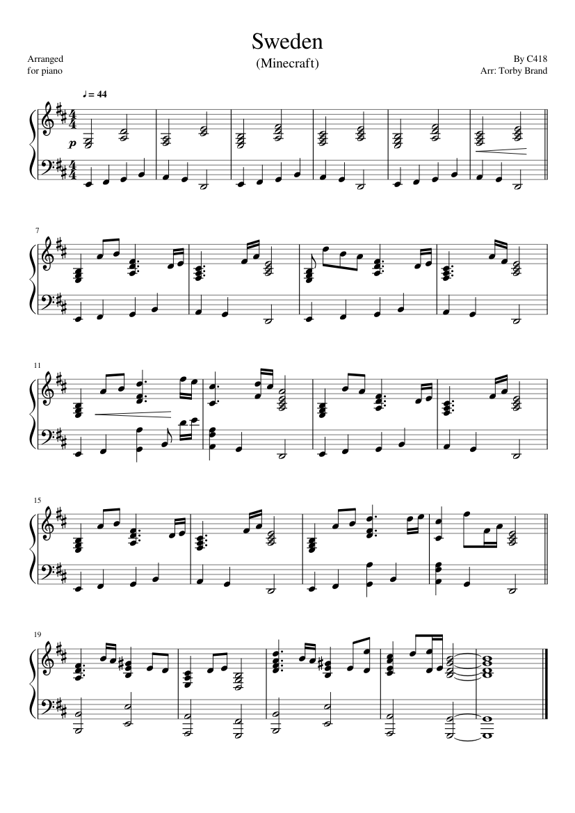 Sweden (Minecraft) Sheet music for Piano (Solo) Easy | Musescore.com