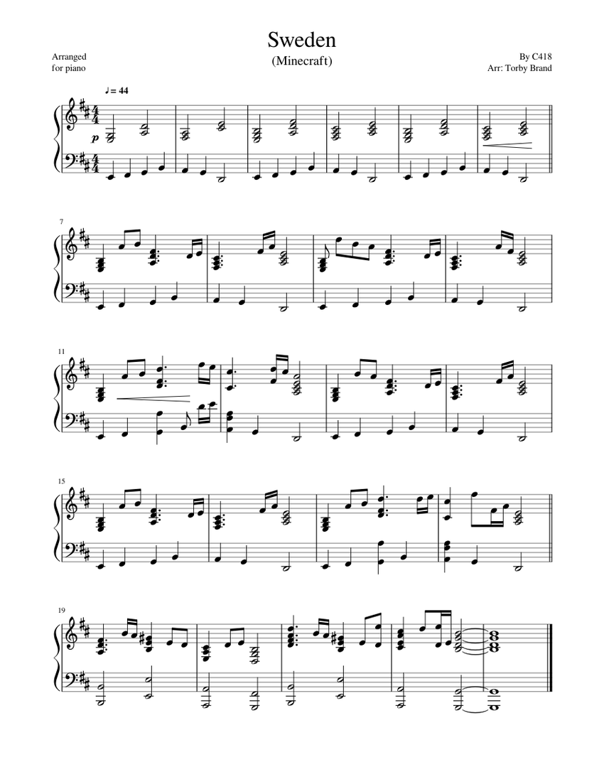 Sweden (Minecraft) Sheet music for Piano (Solo) Easy | Musescore.com