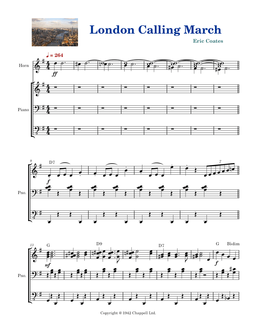 London Calling March Sheet Music with Chords for Piano, French horn ...