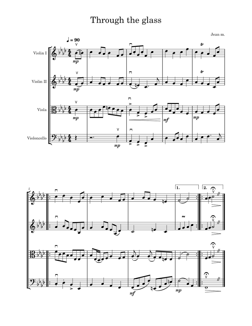 Through The Glass Sheet music for Violin, Viola, Cello (String Quartet) | Musescore.com