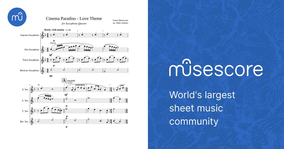 Cinema Paradiso Love Theme - Ennio Morricone (Sax Quartet) Sheet music ...