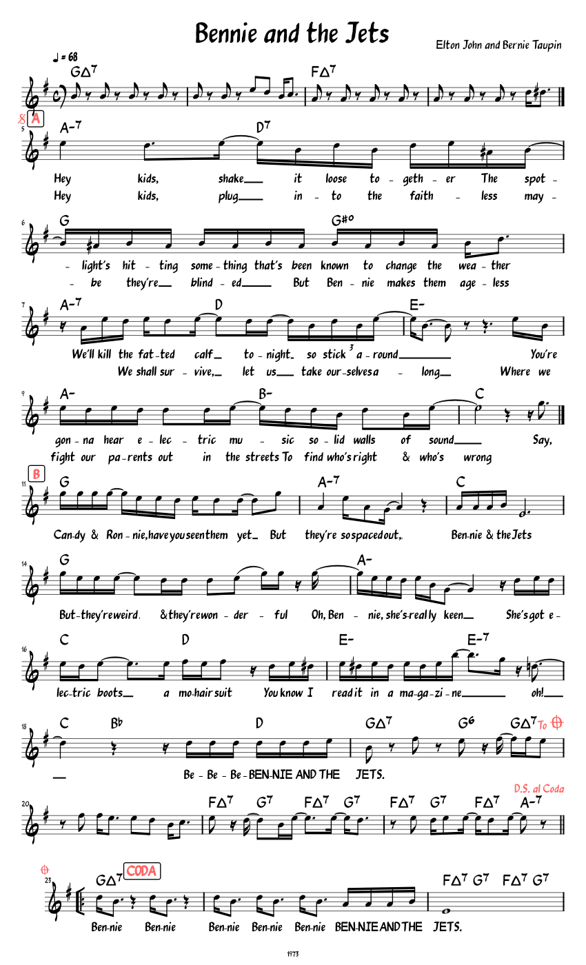 Inspiring Bennie And The Jets Sheet Music Photos