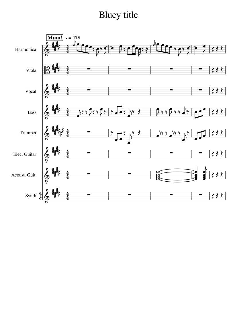 Bluey_Theme Sheet music for Female, Viola, Guitar, Bass guitar & more ...