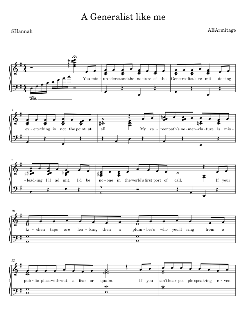 A Generalist like me Sheet music for Piano (Solo) | Musescore.com