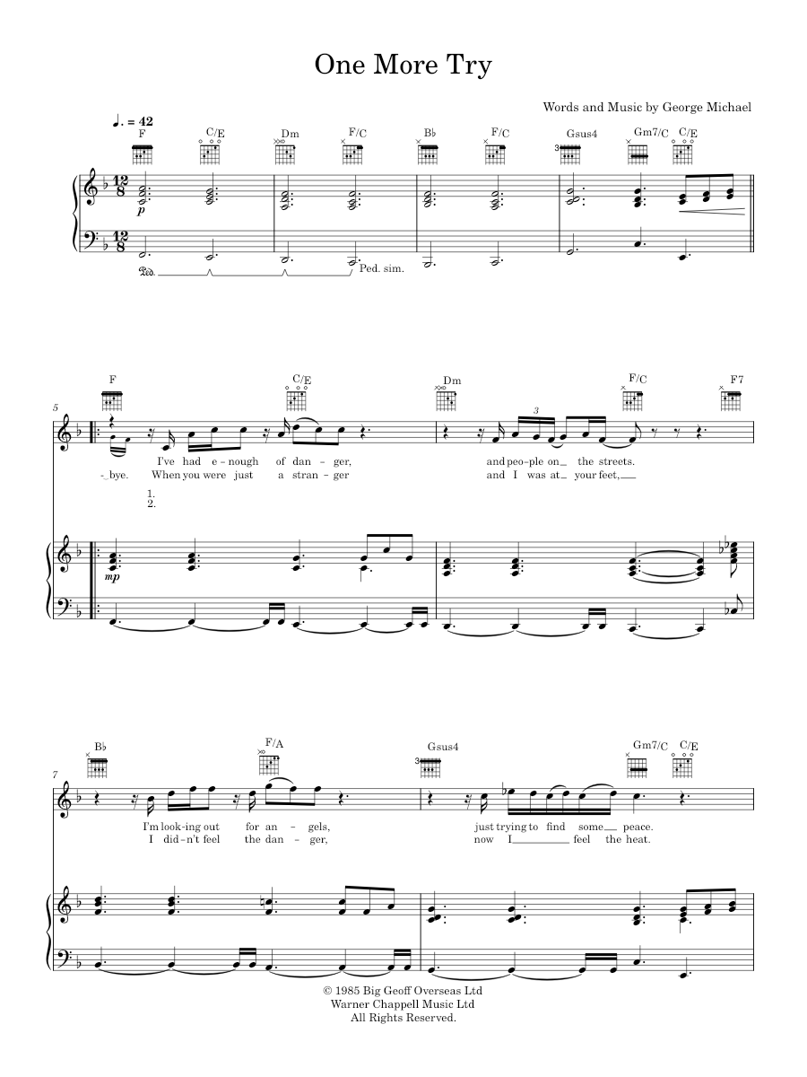 Play Official version of One more try Sheet Music by George Michael for ...