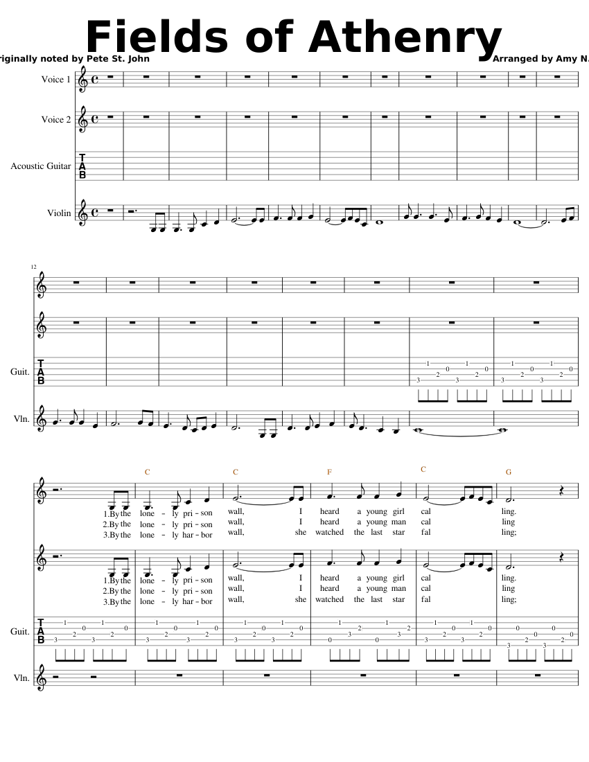 Fields of Athenry Sheet music for Violin, Voice (other) (Mixed Trio ...