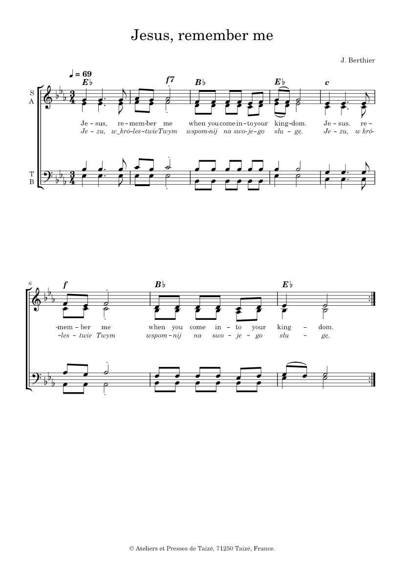 Jesus, remember me – Taizé Sheet Music with Chords for Female, Male ...