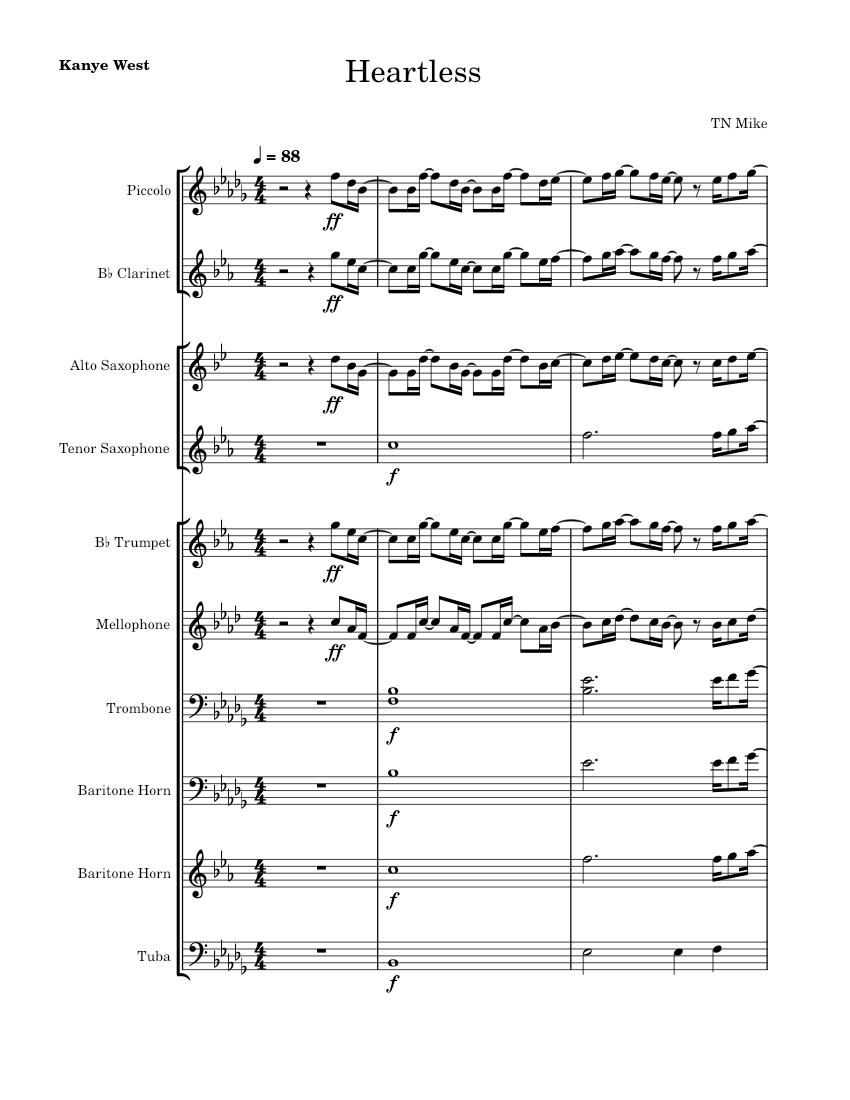 Heartless – Kanye West Sheet music for Trombone, Tuba, Mellophone ...