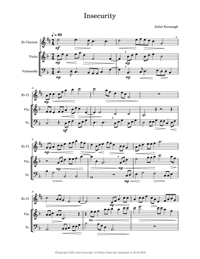 Insecurity Sheet music for Clarinet in e-flat, Violin, Cello (Mixed ...