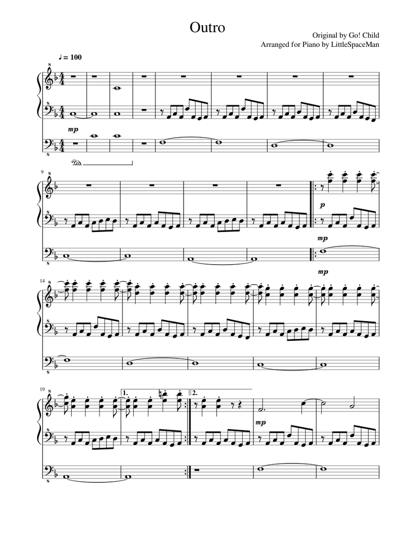 Outro (2nd Version) Sheet music for Piano (Solo) Easy | Musescore.com