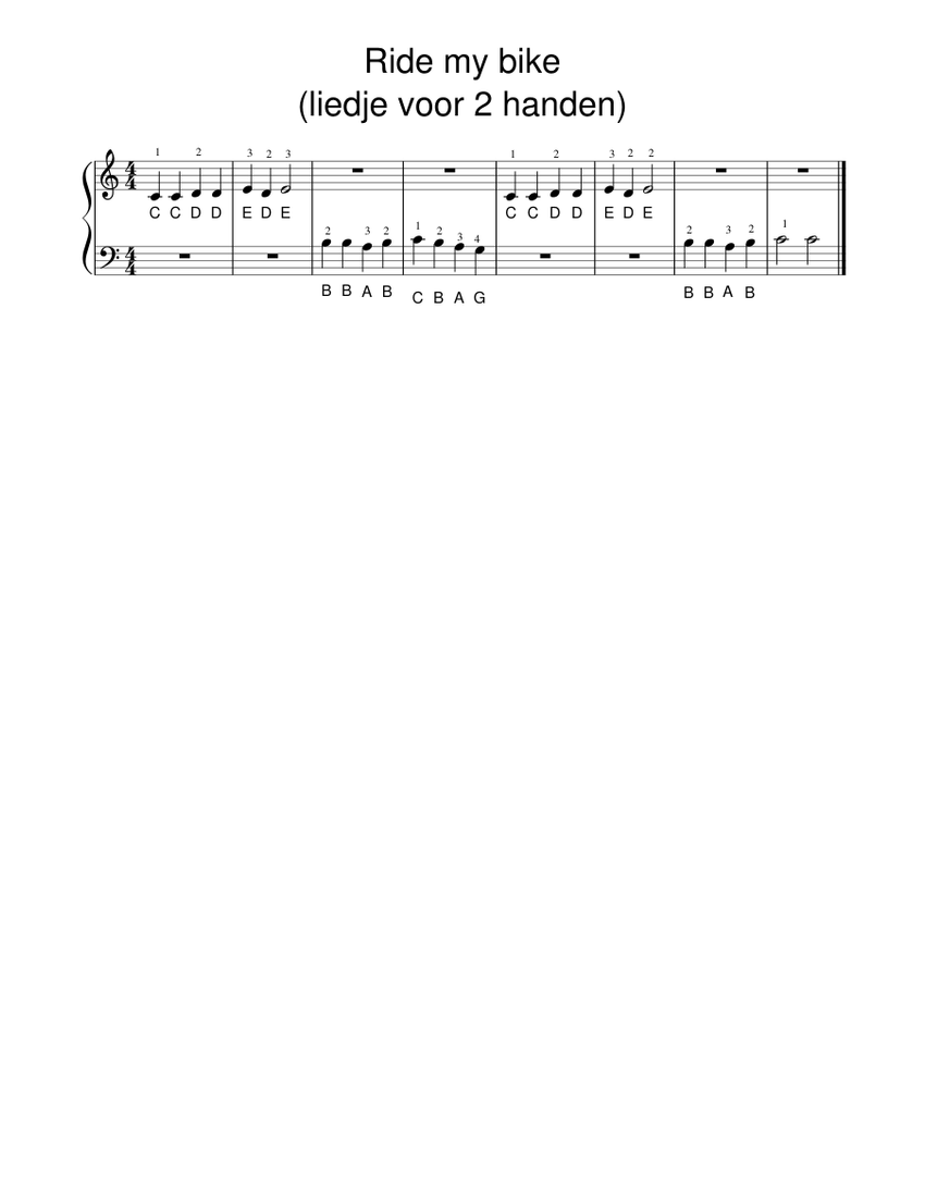Ride my bike liedje voor twee handen Sheet music for Piano (Solo) Easy ...