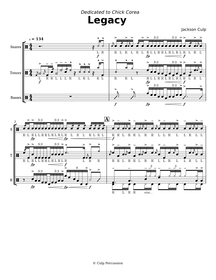 Legacy - for Chick Corea Sheet music for Snare drum, Tenor drum, Bass ...