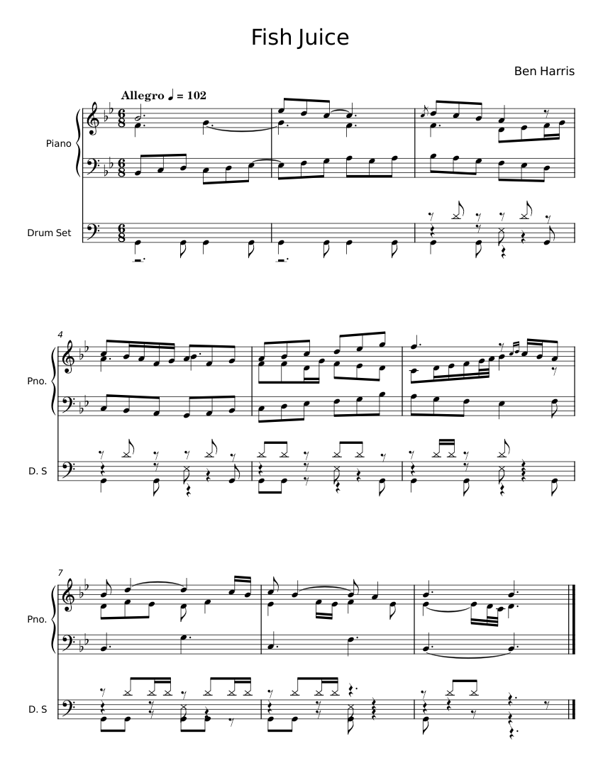 Fish Juice Sheet music for Piano, Drum group (Mixed Duet) | Musescore.com