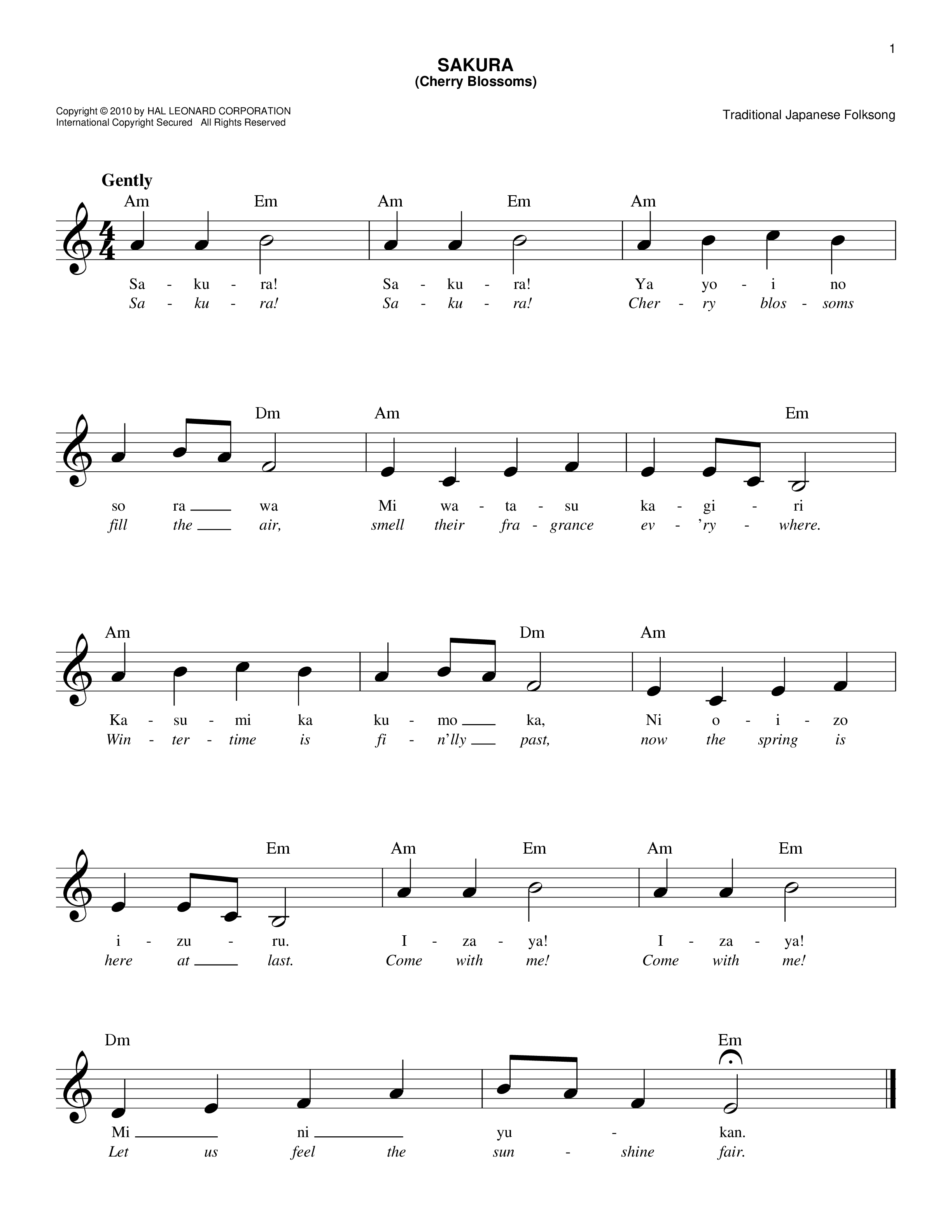 Play Official version of Sakura sakura Sheet Music by Misc Traditional ...
