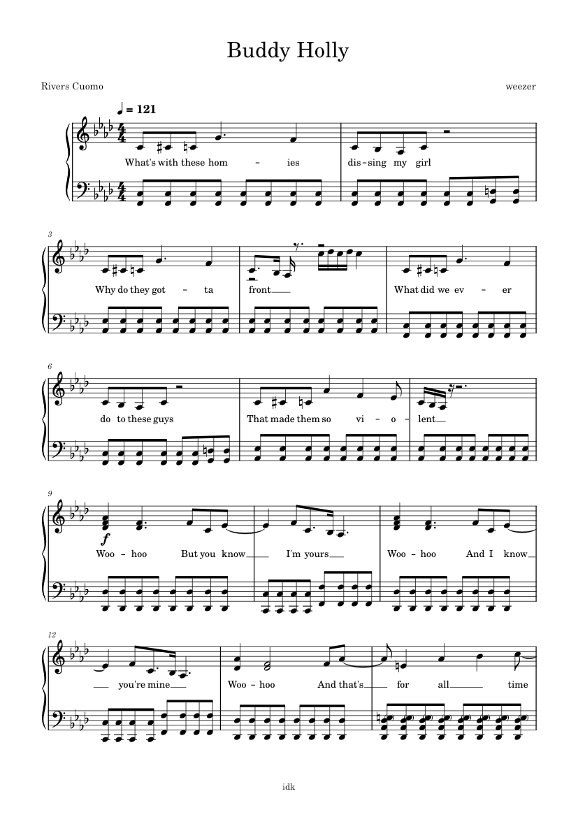 Buddy holly – Weezer Blue Album Sheet music for Piano (Solo) | Musescore.com