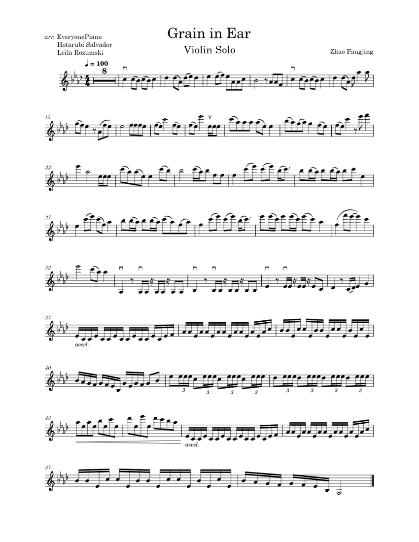 'Grain in Ear' Violin Solo - Zhao Fangjing Sheet music for Violin (Solo ...