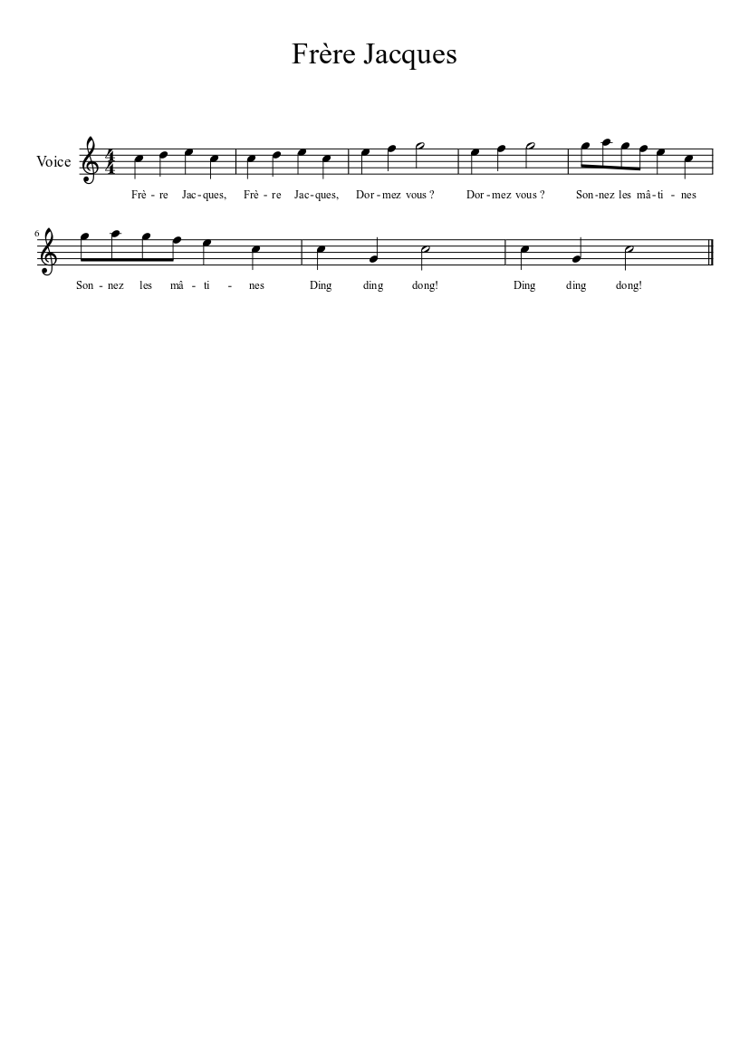Frère Jacques Sheet music for Voice (other) (Solo) | Musescore.com