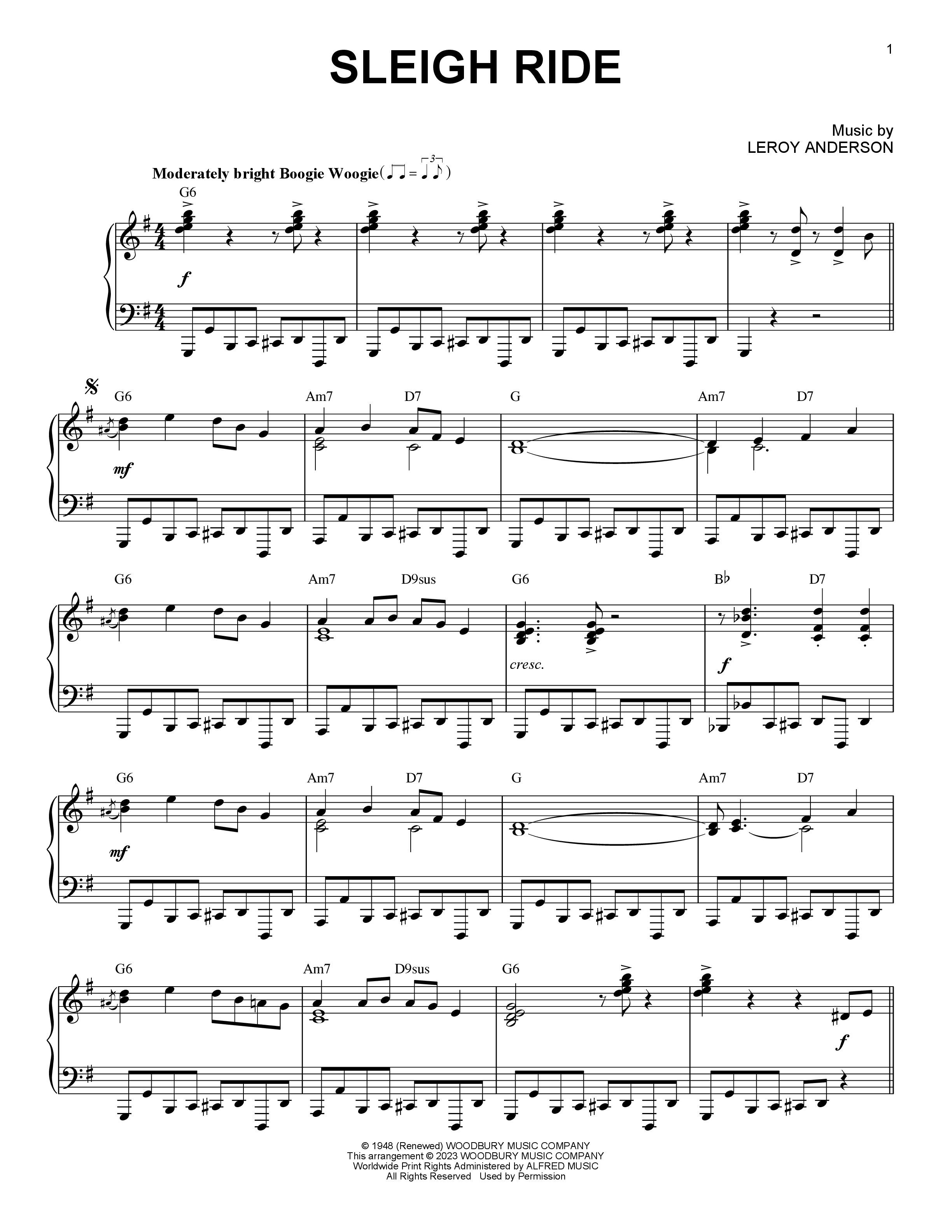 Play Official version of Sleigh Ride Sheet Music by Leroy Anderson for ...