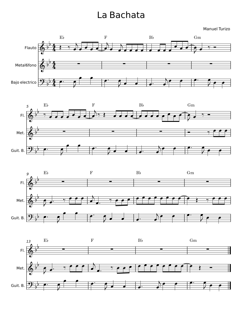 LA BACHATA - Manuel Turizo Sheet Music with Chords for Flute ...