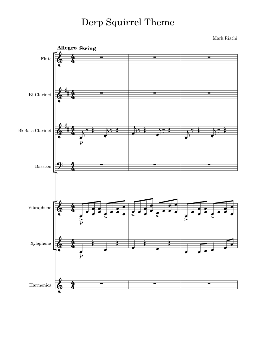 Derp Squirrel Theme Sheet music for Flute, Clarinet in b-flat, Clarinet ...
