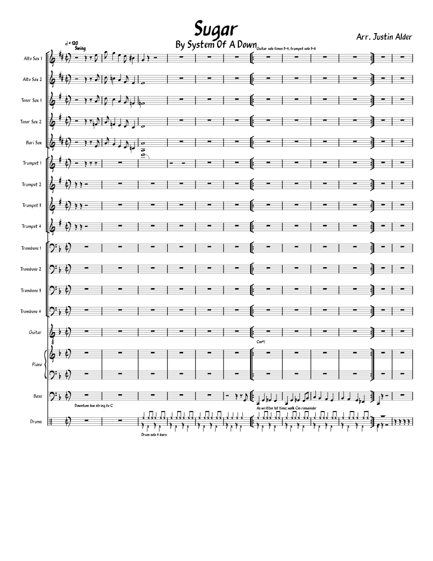 Sugar Sheet music for Piano, Trombone, Saxophone alto, Saxophone tenor ...