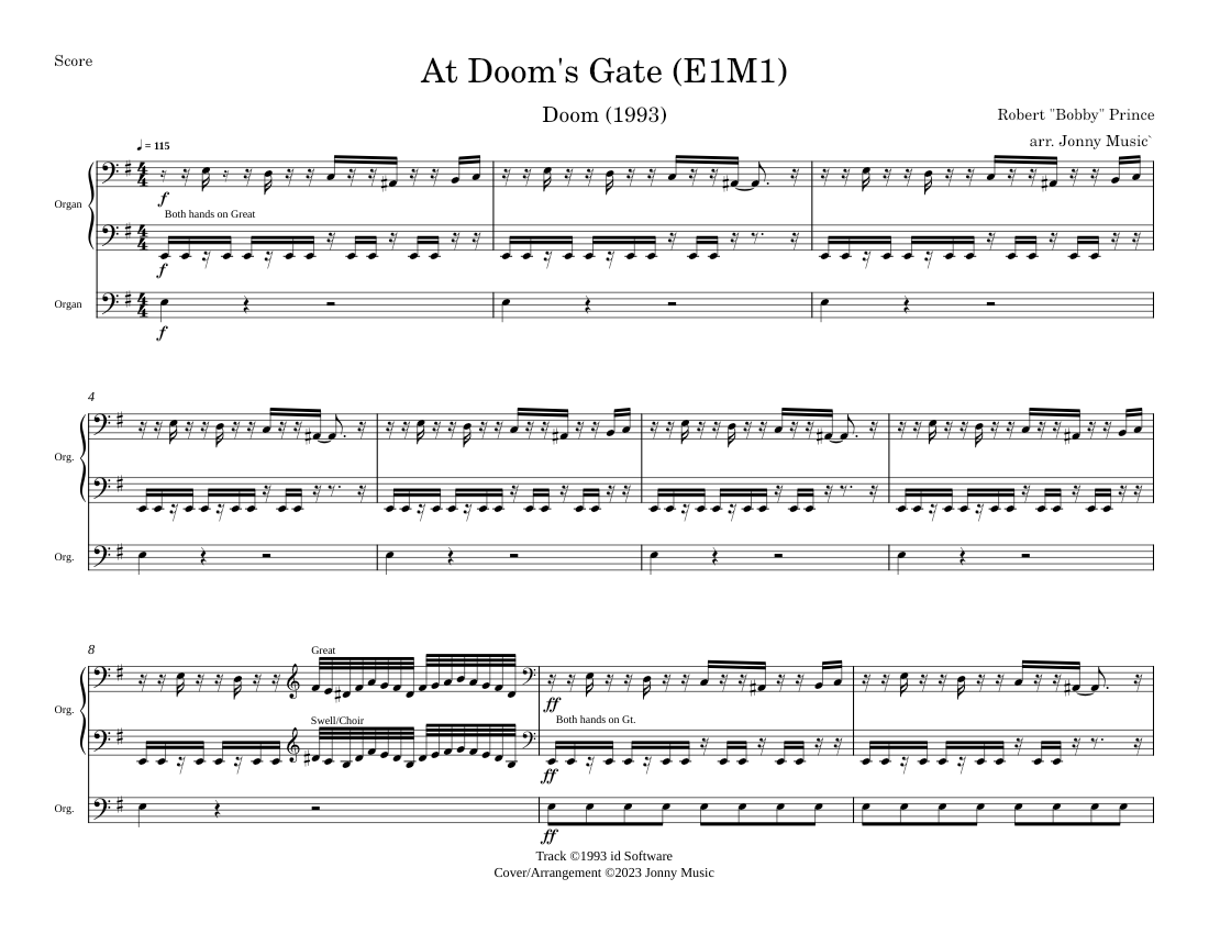 At Doom's Gate [E1M1] (Doom) Organ Cover Sheet music for Organ (Solo ...