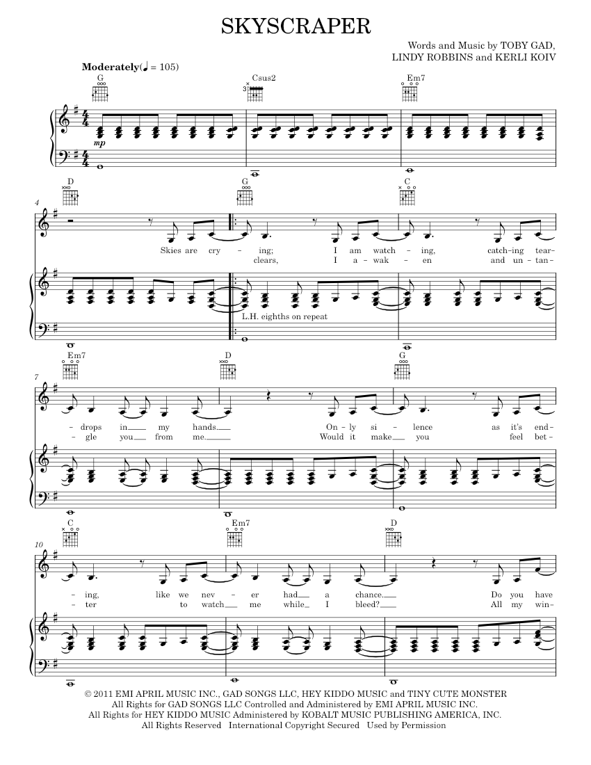 Play Official version of Skyscraper Sheet Music by Demi Lovato for Piano, Vocals | MuseScore.com