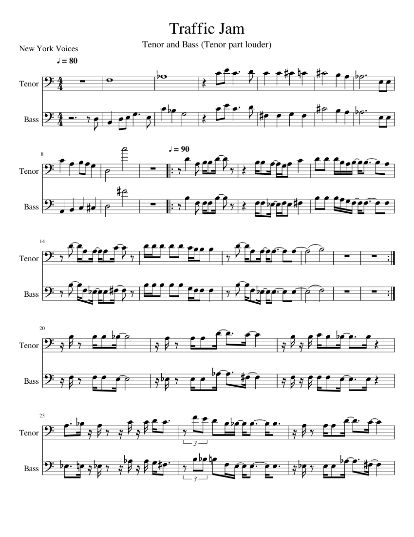 Traffic Jam TENOR with quiet bass Sheet music for Piano (Piano Duo ...