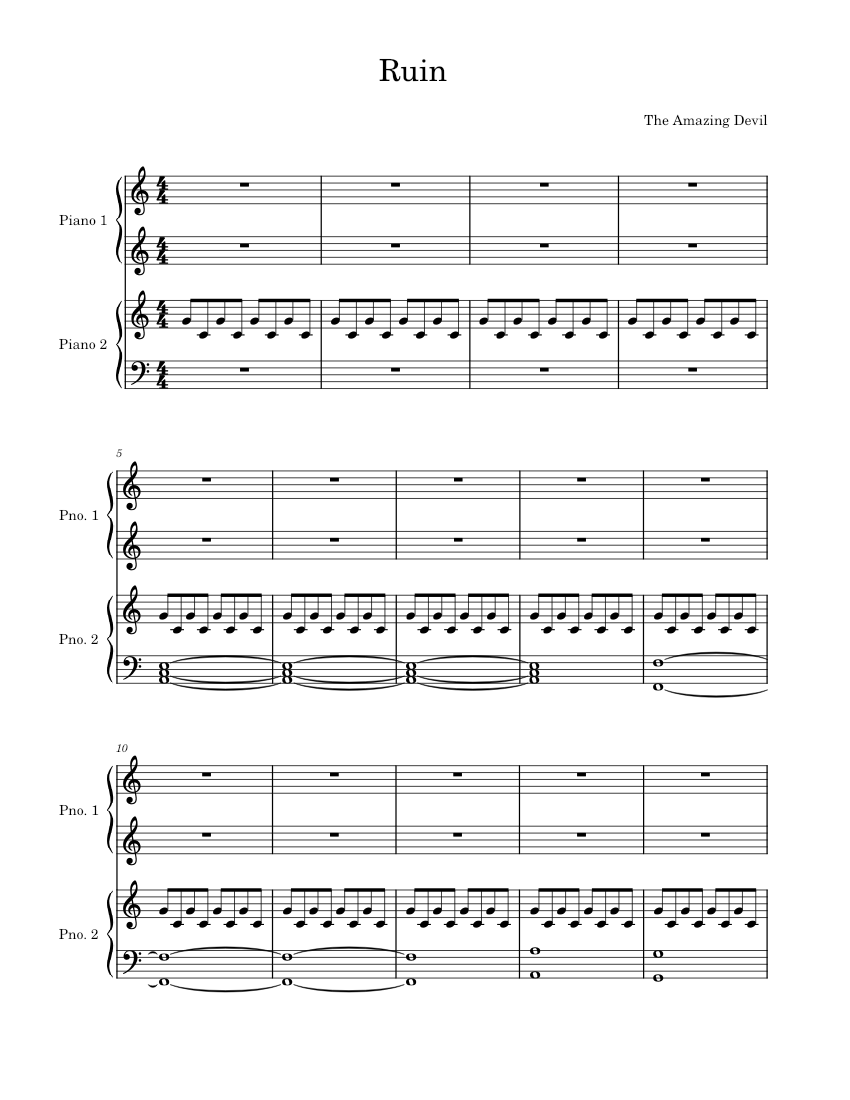 Ruin – The Amazing Devil Ruin Sheet music for Piano (Piano Four Hand ...