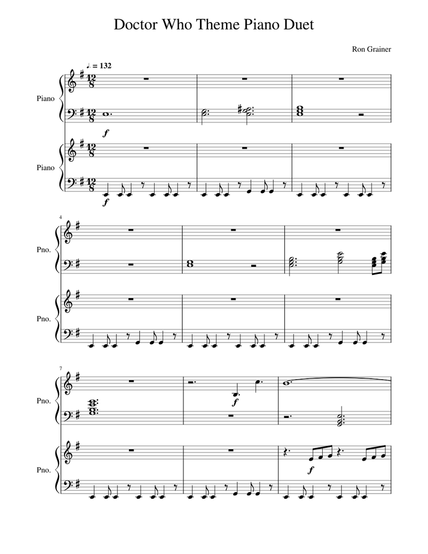 Doctor Who Theme Piano Duet Sheet music for Piano (Mixed Duet ...