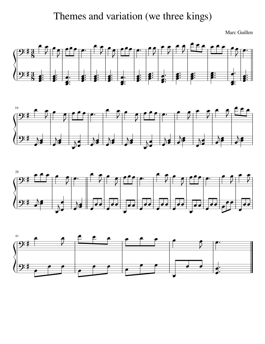 Themes and variation (we three kings) Sheet music for Piano (Solo ...