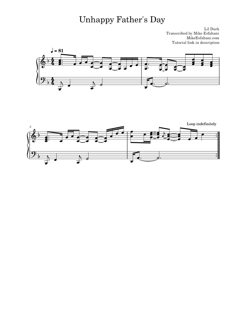 Unhappy Father's Day - Lil Durk Sheet music for Piano (Solo) Easy ...
