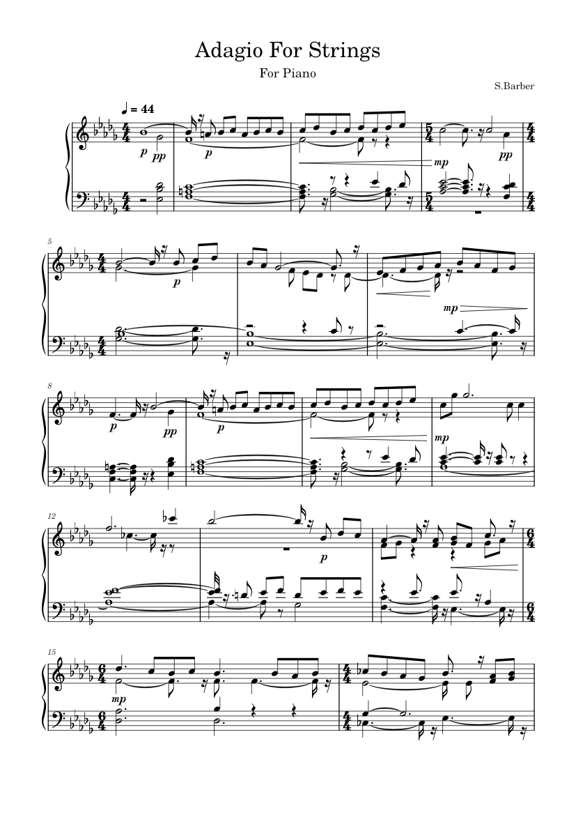Adagio for Strings – Samuel Barber Sheet music for Piano (Solo ...