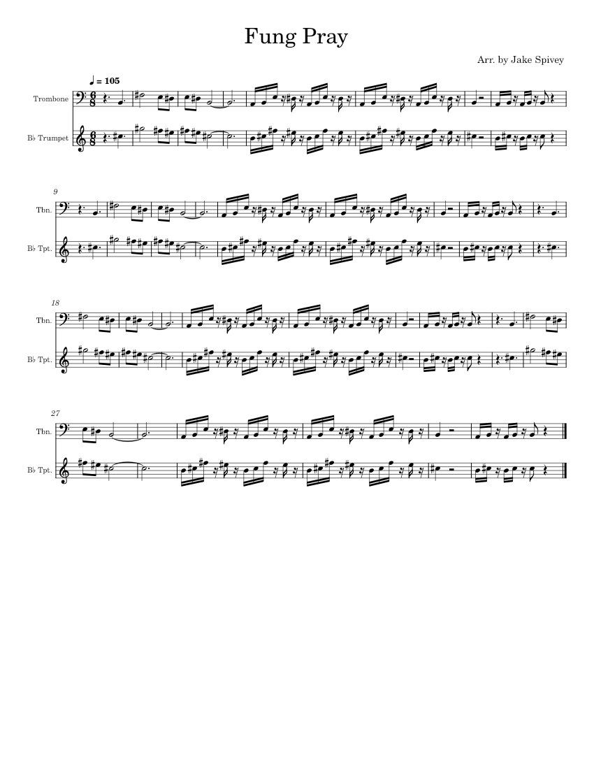Fung Pray Sheet music for Trombone, Trumpet in b-flat (Brass Duet) | Musescore.com