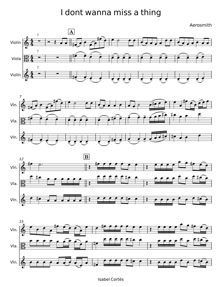 I dont wanna miss a thing – Aerosmith Sheet Music for Violin, Viola ...