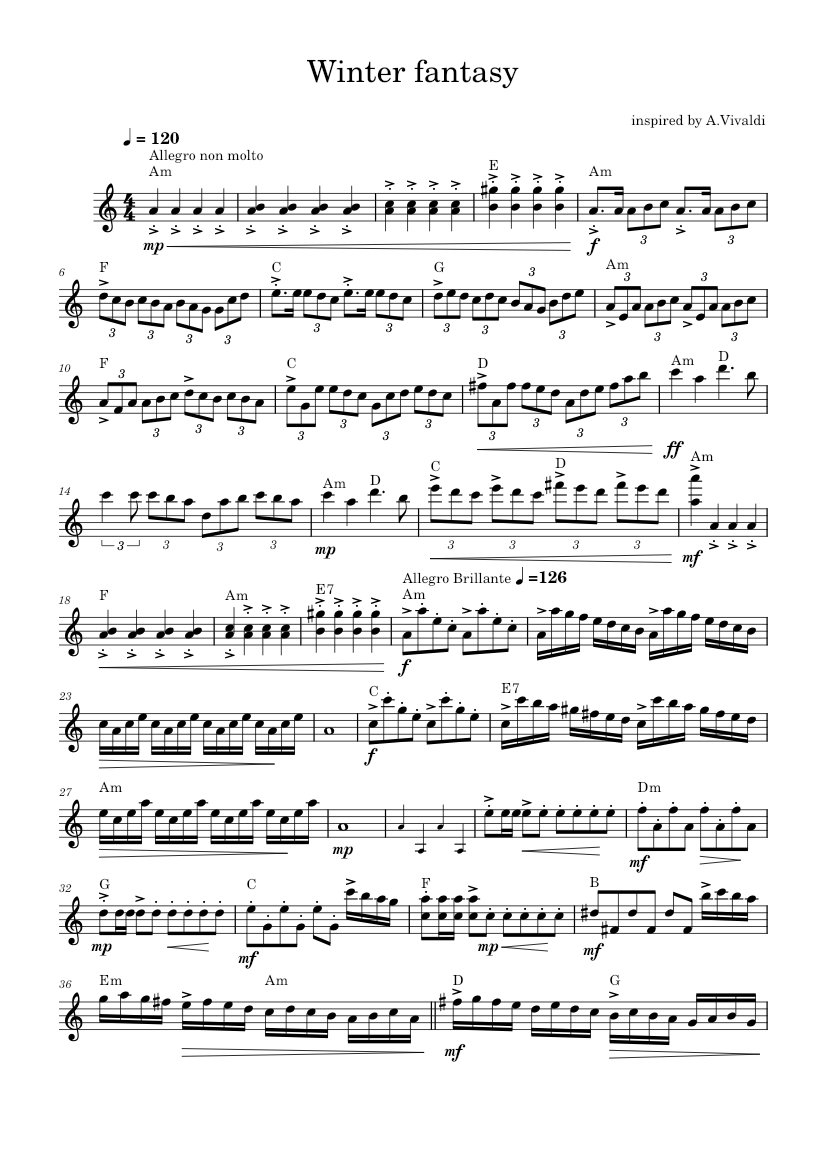 The four seasons - winter – Antonio Vivaldi Sheet Music for Piano (Solo ...