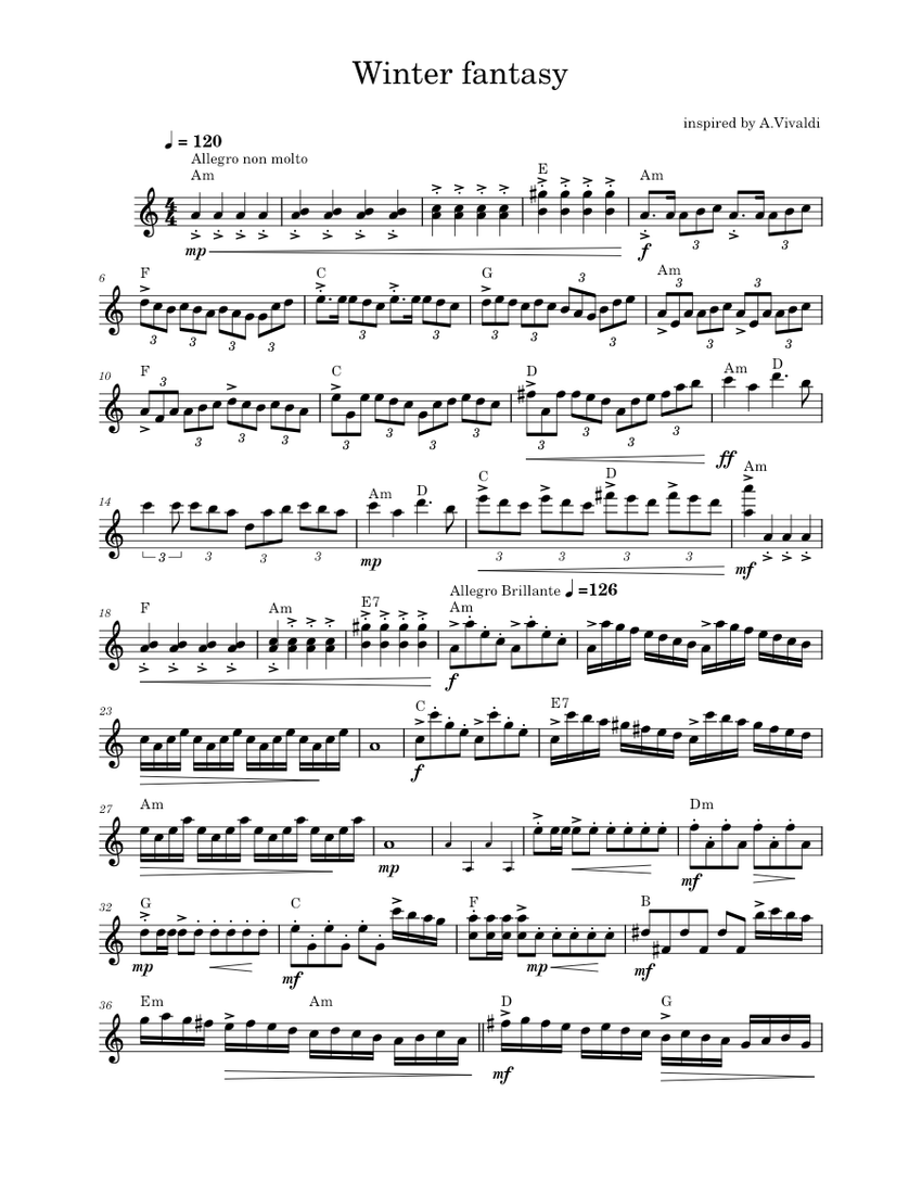 The four seasons - winter – Antonio Vivaldi Sheet music for Piano (Solo ...