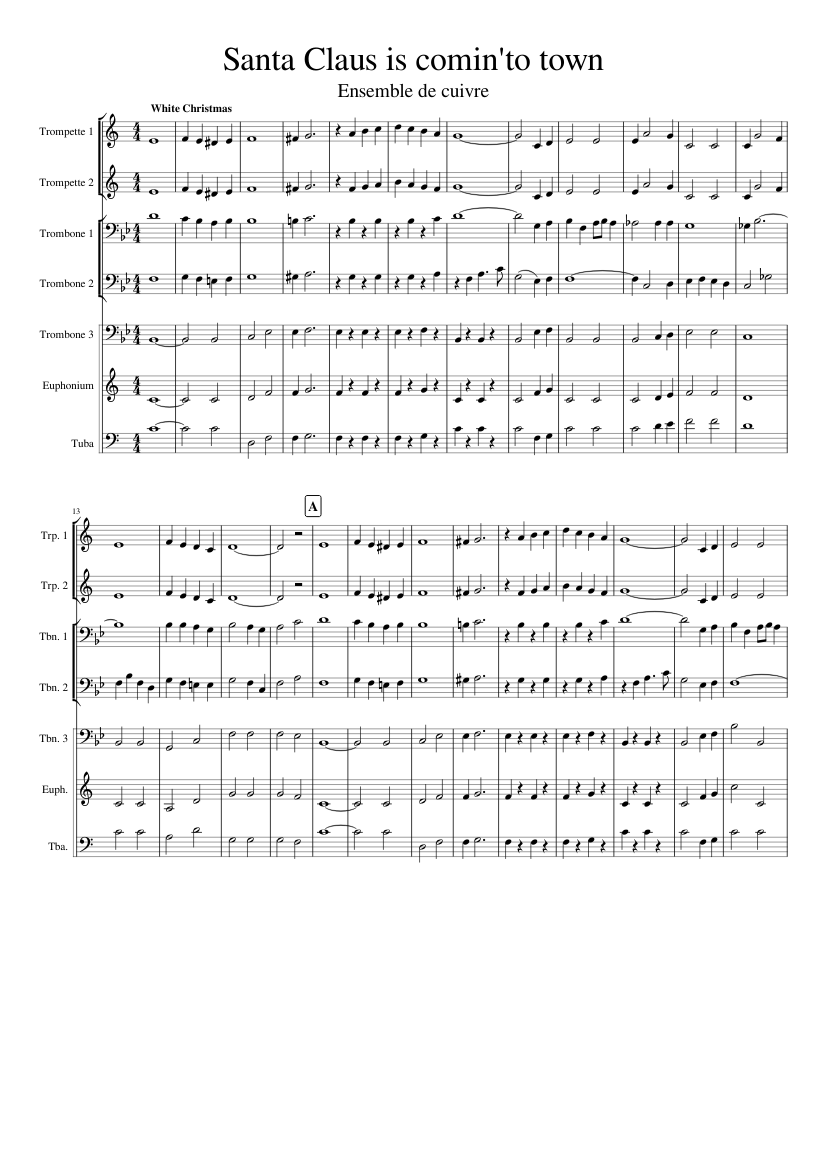 Santa Claus is comin to town - White Christmas Sheet Music for Trombone ...
