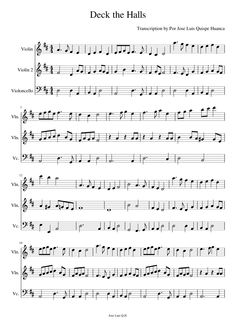 Deck_the_Halls Sheet music for Violin, Cello (Mixed Trio) | Musescore.com