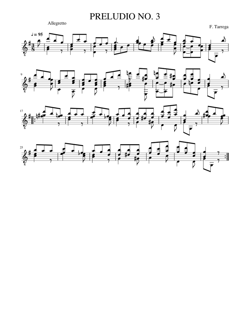 PRELUDIO NO. 3 Sheet music for Guitar (Solo) | Musescore.com