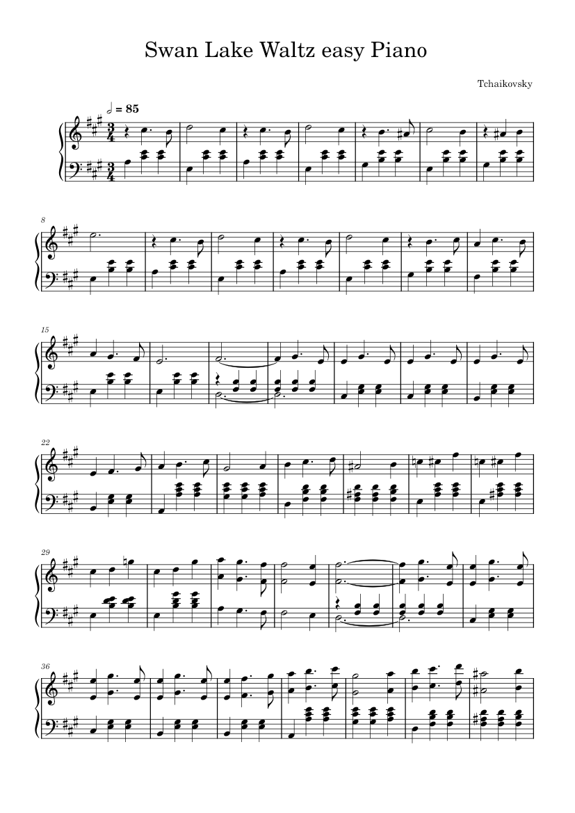 Waltz from Swan Lake – Pyotr Ilyich Tchaikovsky easy Piano Sheet Music for Piano (Solo ...