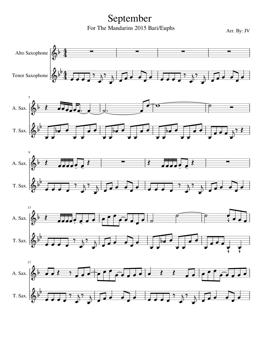 Sax September Sheet music for Saxophone alto, Saxophone tenor (Woodwind Duet) | Musescore.com