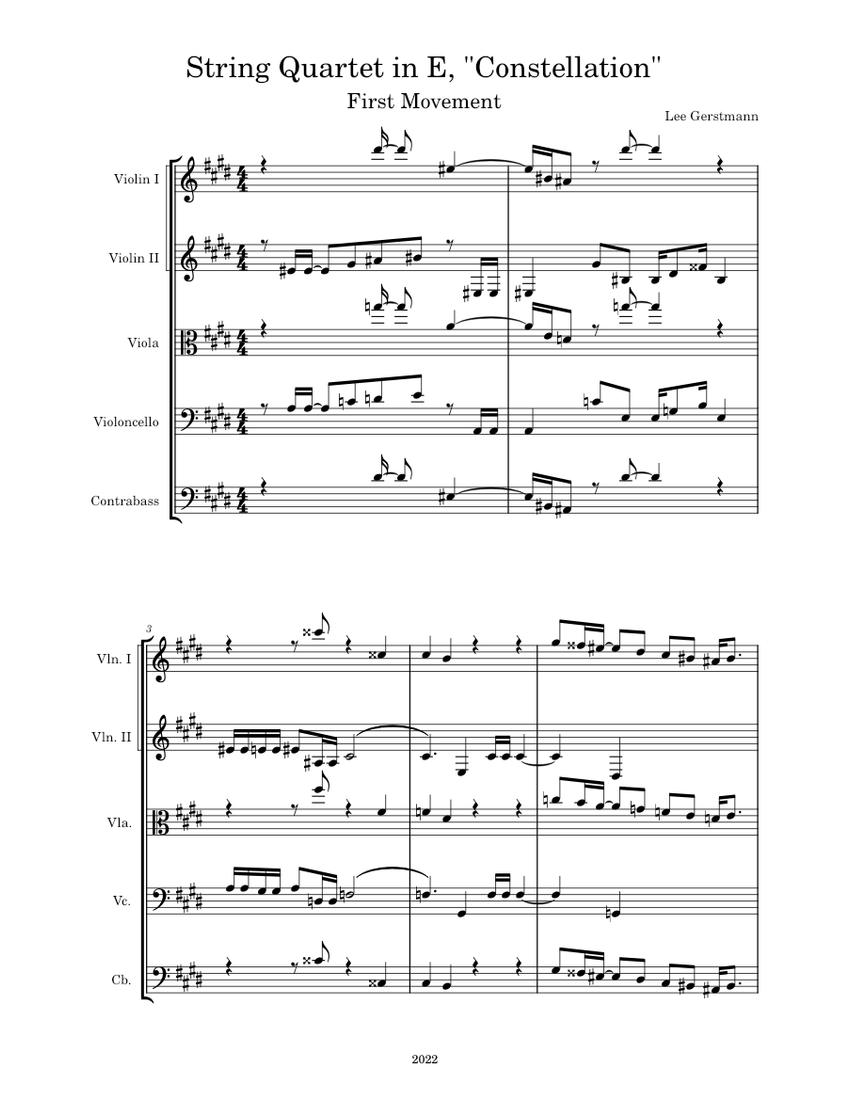 String Quartet in E, "Constellation" - First Movement Sheet music for Contrabass, Violin, Viola ...
