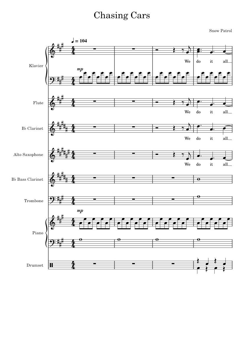 Chasing Cars – Snow Patrol Sheet Music for Piano, Trombone, Flute ...